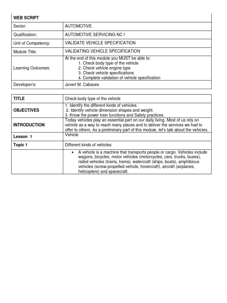 Validating Vehicle Specification | Download Free PDF | Internal ...