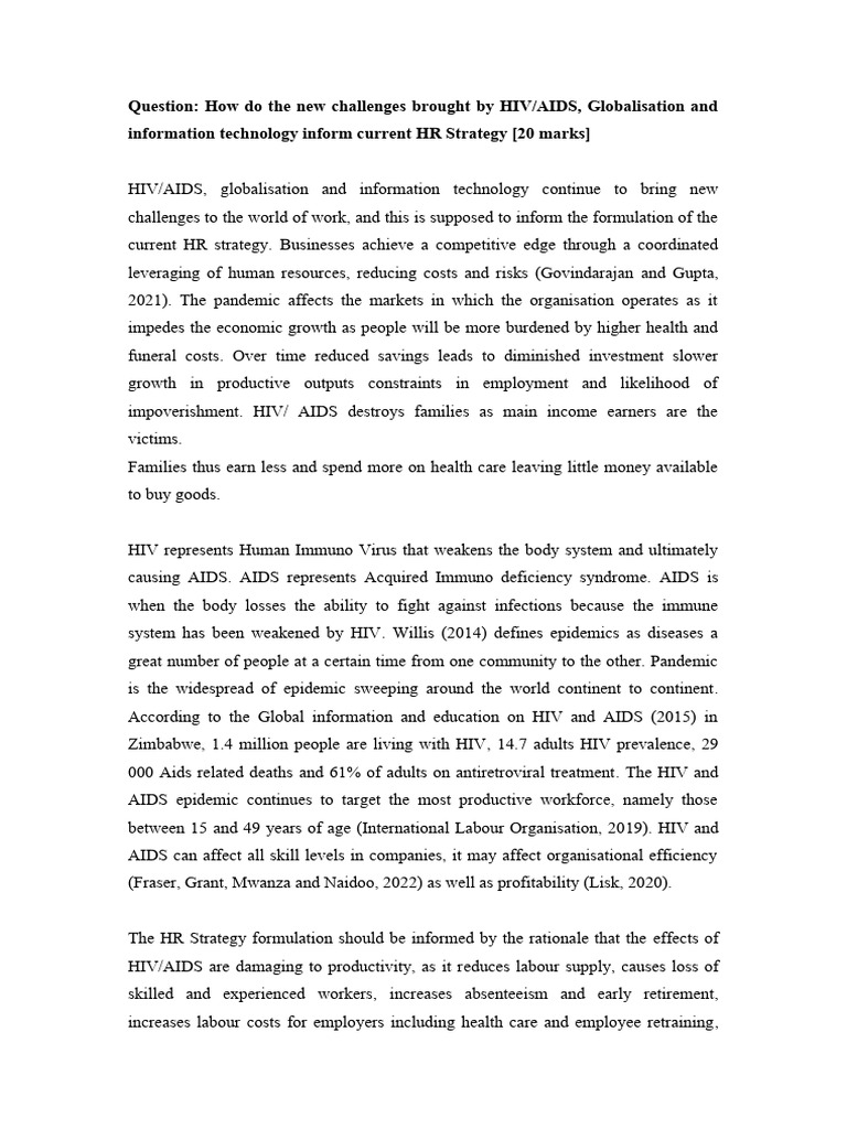 Contract Essay 67 Influence of HIVAIDS, Globalisation and ICT On ...
