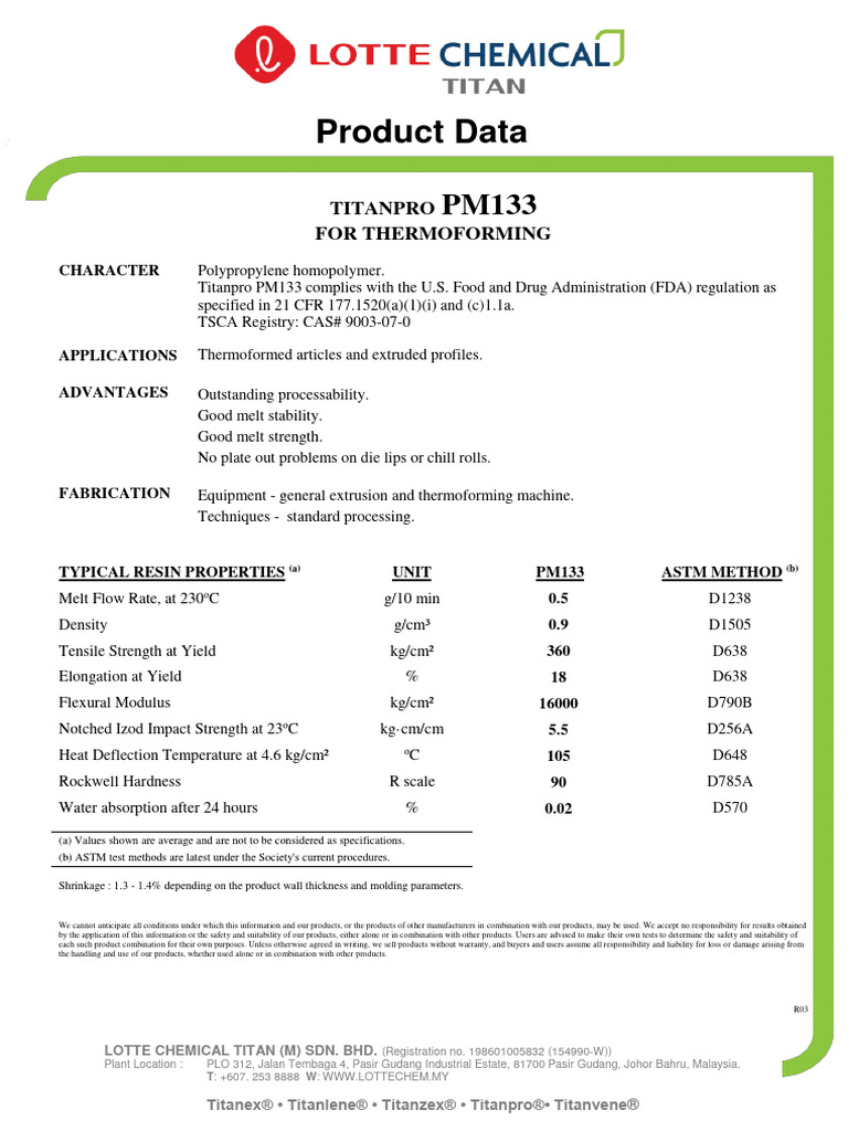 Product Data: Titanpro For Thermoforming | PDF | Extrusion | Materials