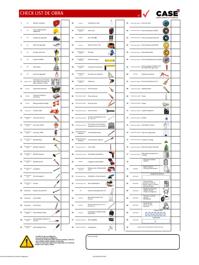 Check List Planta Case | PDF | Herramientas | Bienes manufacturados