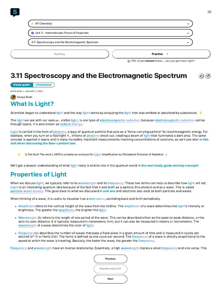 AP Chem Unit 3.11 Spectroscopy & The Electromagnetic Spectrum - AP ...