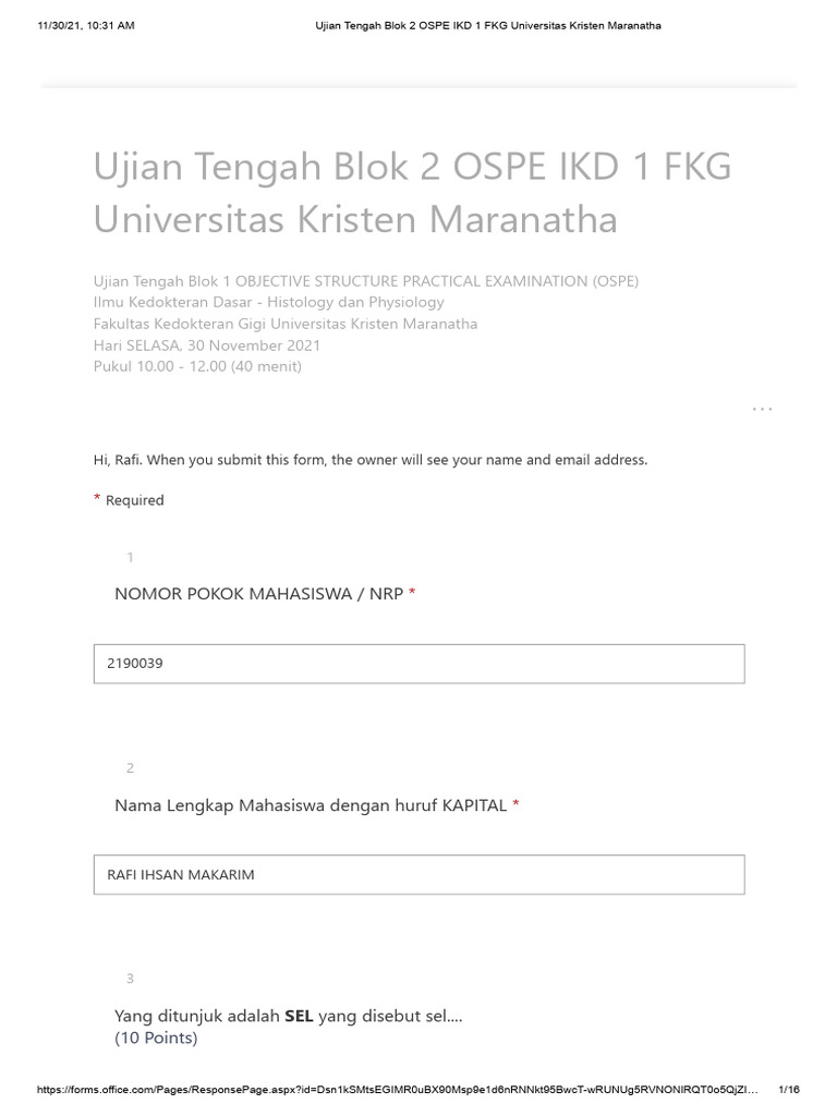 Ujian Tengah Blok 2 OSPE IKD 1 FKG Universitas Kristen Maranatha | PDF