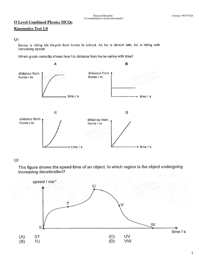 O Level Physics Kinematics MCQs Guide | PDF