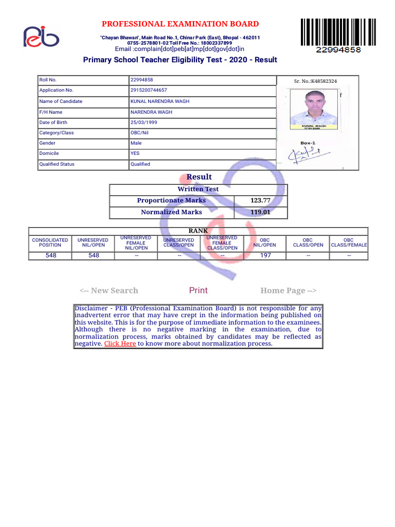MP Tet Result | PDF