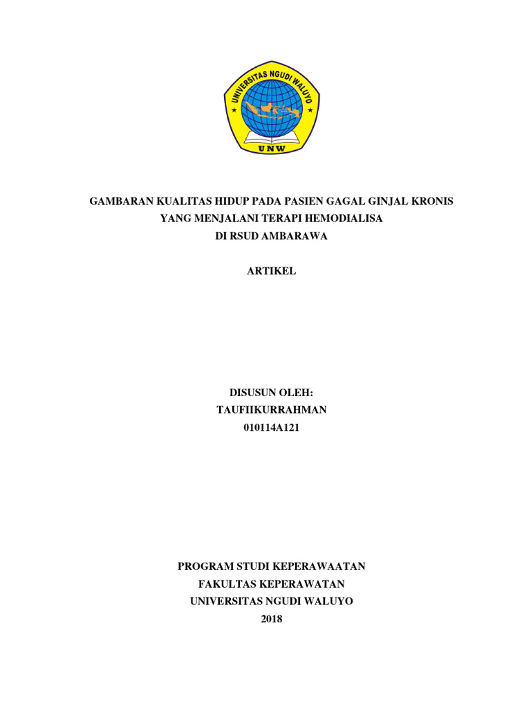GAMBARAN KUALITAS HIDUP PADA PASIEN GAGAL GINJAL KRONIS Rsud Ambarawa | PDF GAMBARAN KUALITAS HIDUP PADA PASIEN GAGAL GINJAL KRONIS Rsud Ambarawa | PDF