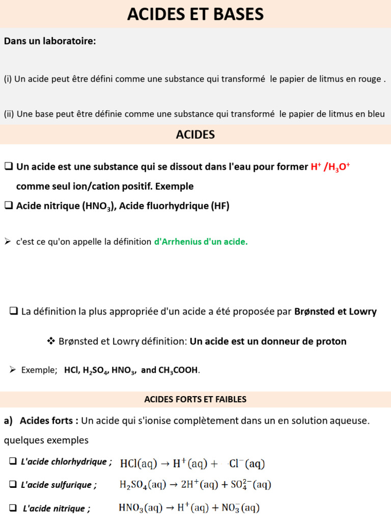 Acides et Bases : Définitions et Propriétés | PDF | Acide | Hydroxyde