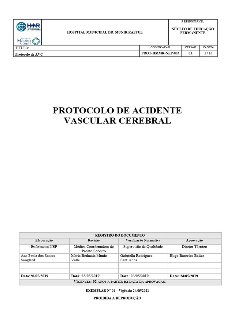 Prot Hmmr Nep 003 Protocolo de Avc | PDF | AVC | Ciências da Saúde