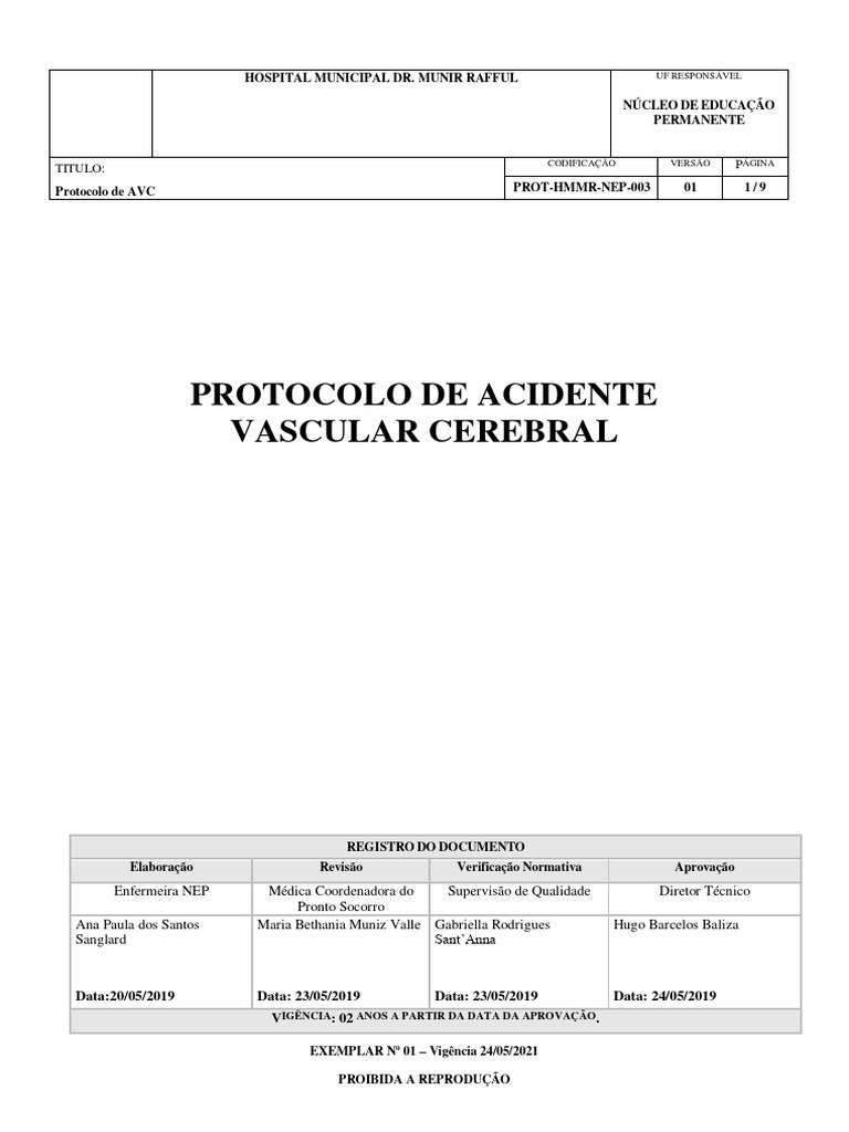 PROT-HMMR-NEP-003 - Protocolo de AVC | PDF