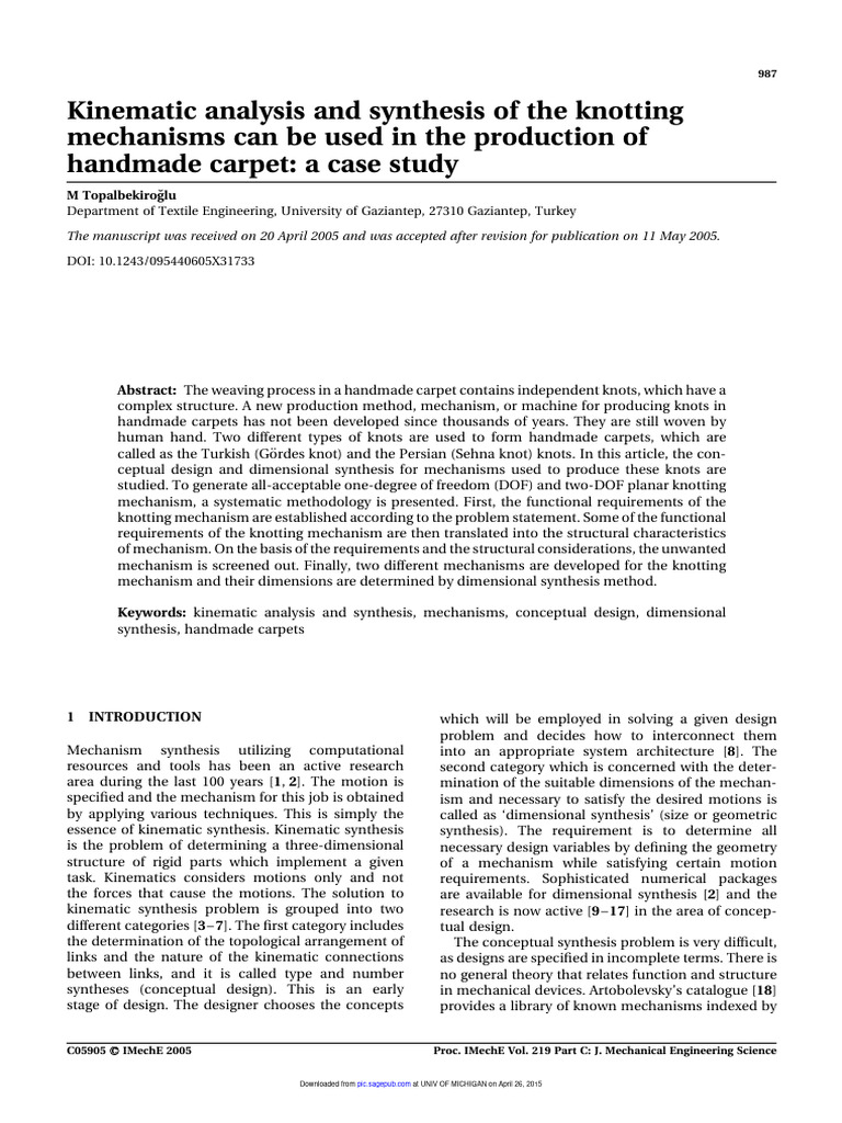 Kinematic Synthesis for Carpet Knotting | PDF