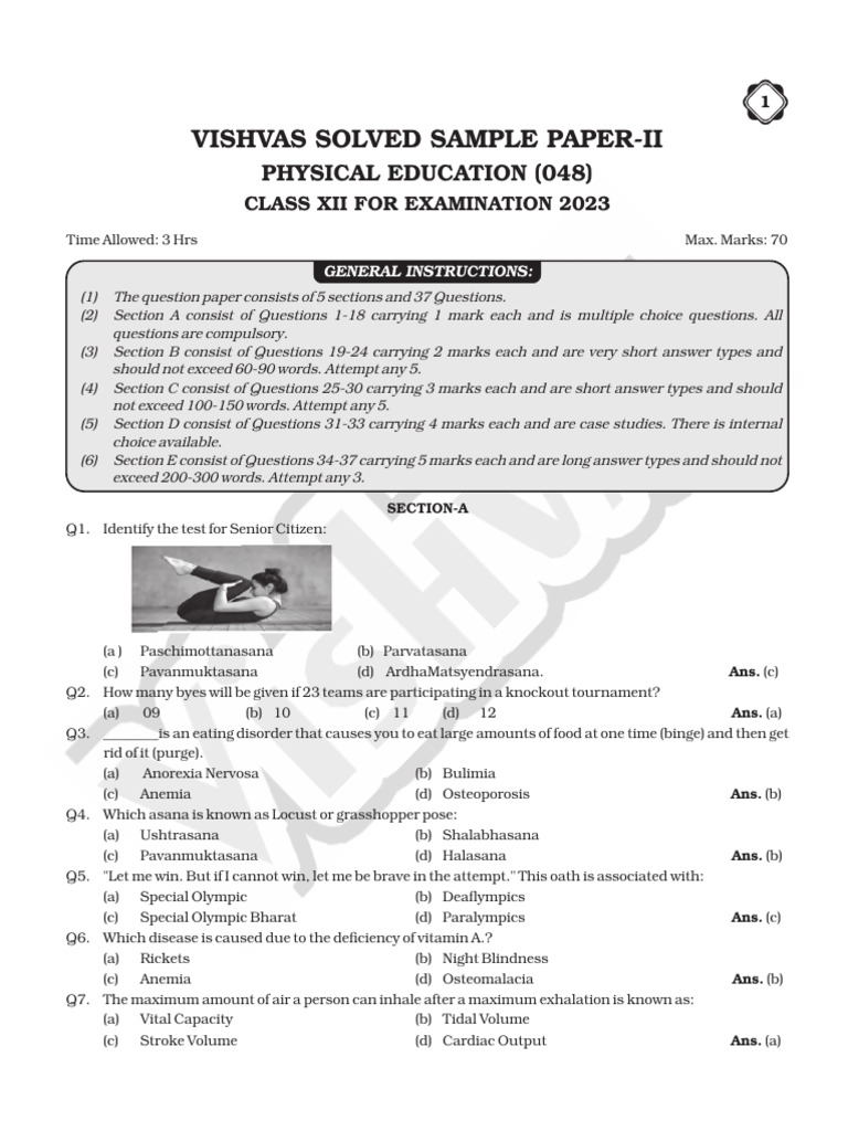 Mock Test For Physical Education XII For Examination 2023 - Day 2 - Low ...