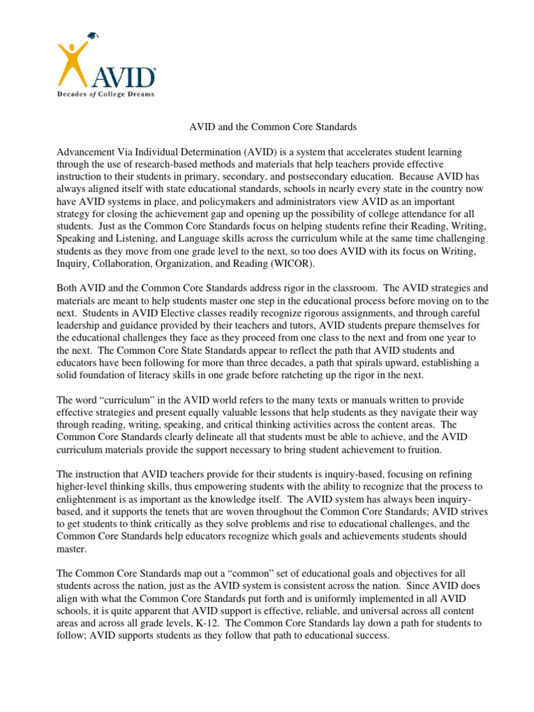 AVID and The Common Core Standards | Download Free PDF | Curriculum ...