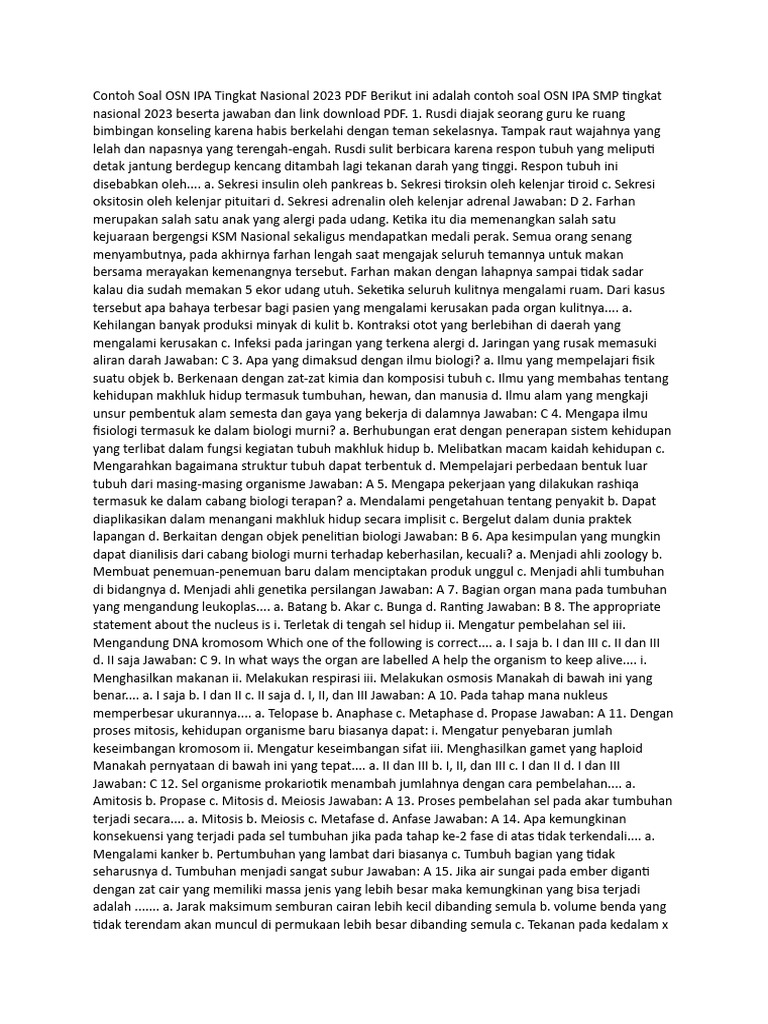 Contoh Soal OSN IPA Tingkat Nasional 2023 PDF Berikut Ini Adalah Contoh Soal OSN IPA SMP Tingkat ...