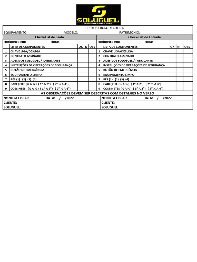 Check List ROSQUEADEIRA | PDF