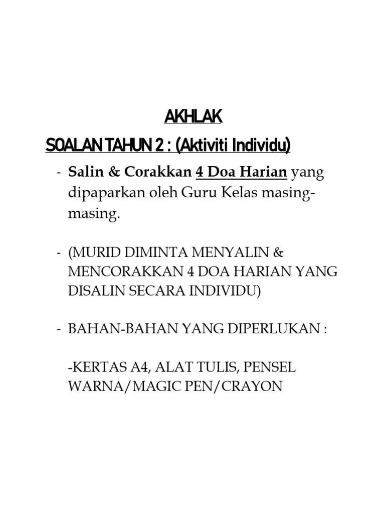Soalan & Panduan Akhlak Tahun 2 | PDF