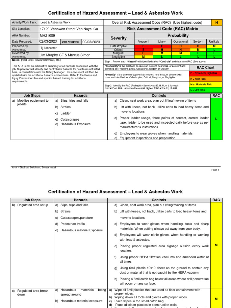 AHA - Lead and Asbestos Work | PDF