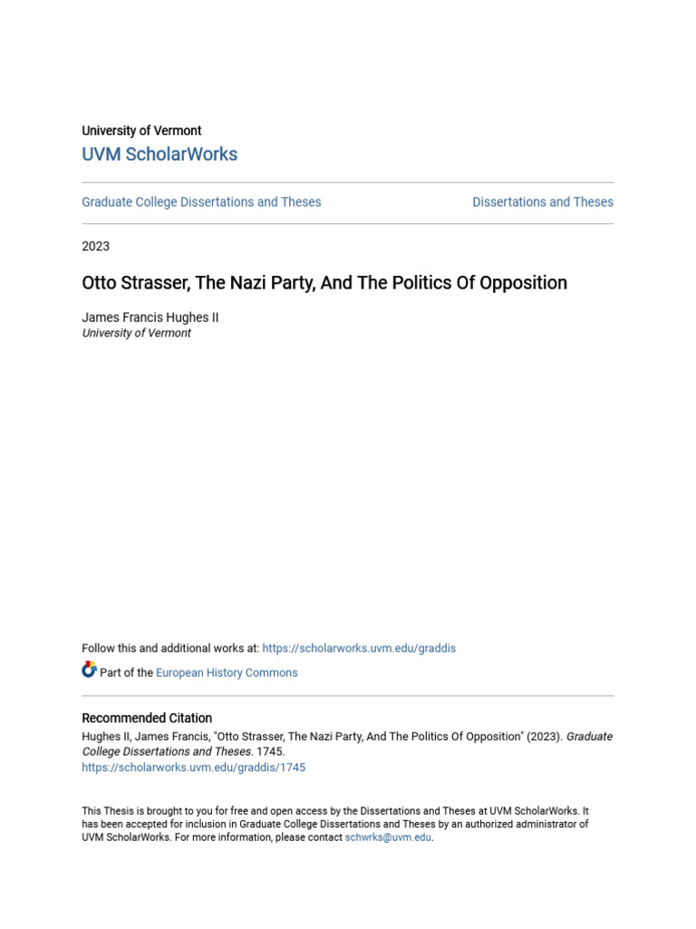 Otto Strasser The Nazi Party and The Politics of Opposition | PDF