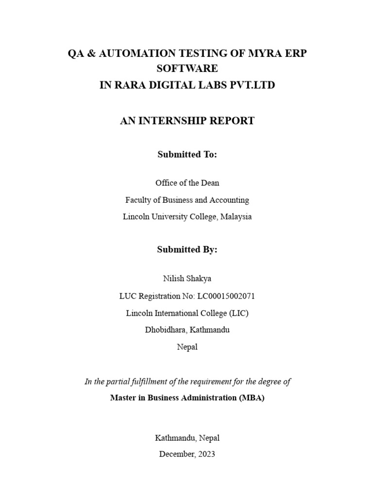 Quality and Automation Testing of MYRA ERP Software in RARA DIGITAL ...