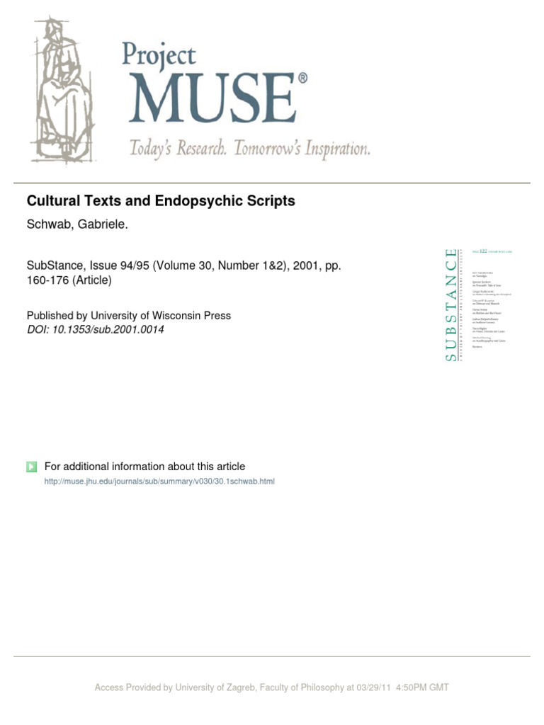Cultural Texts and Endopsychic Scripts (Gabriele Schwab) | PDF | Experience | Embodied Cognition