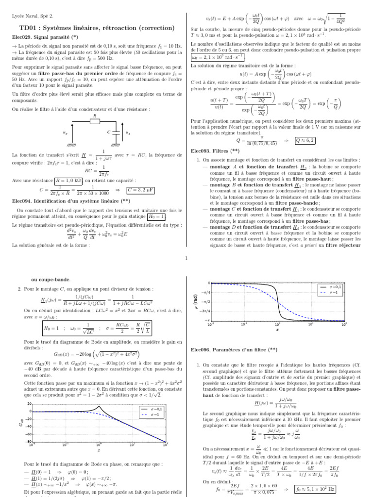 Filtrage des signaux et systèmes linéaires | PDF | Filtre (électronique ...