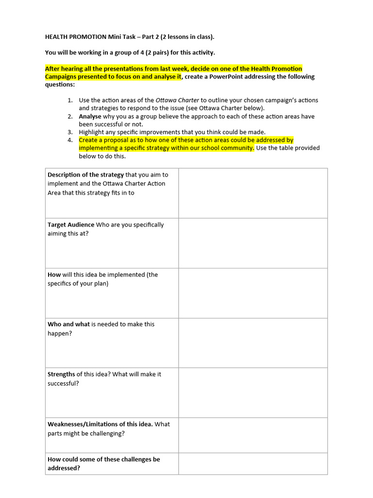 Mini Health Promotion Task - Part 2 | PDF