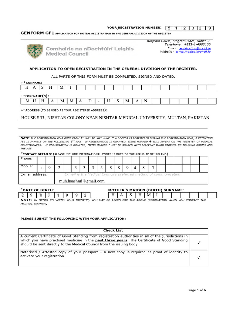 GENFORM GF1 V4 - Dr. Muhammad Usman Hashmi | PDF | Physician | Medicine