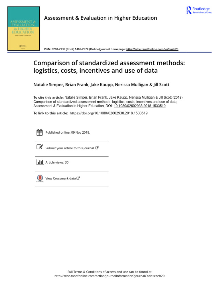 Standardized Assessment Methods Simper2018 | PDF