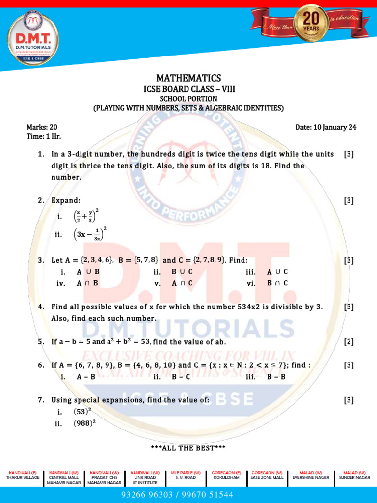8 DMT Mix MN - Gundecha (10!1!24) School Portion Retest (Chapters ...