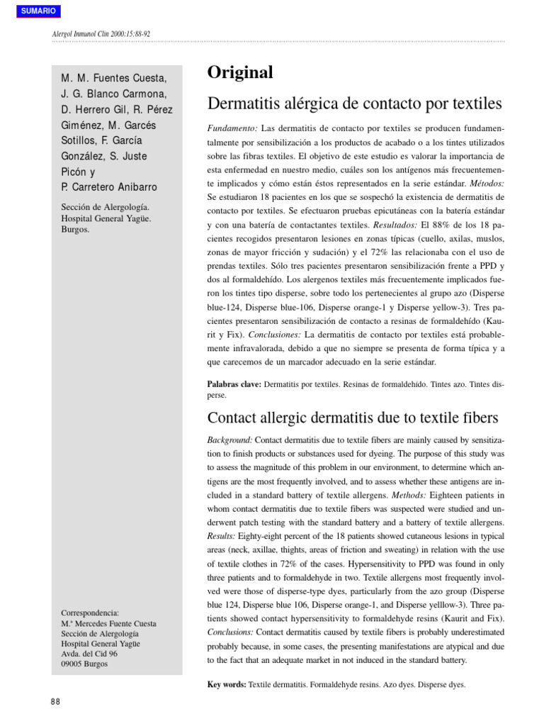 Dermatitis Alergica Por Textiles | PDF