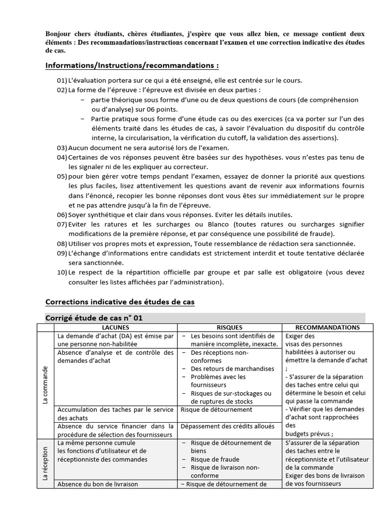 Correction Indicative Des Études de Cas | PDF