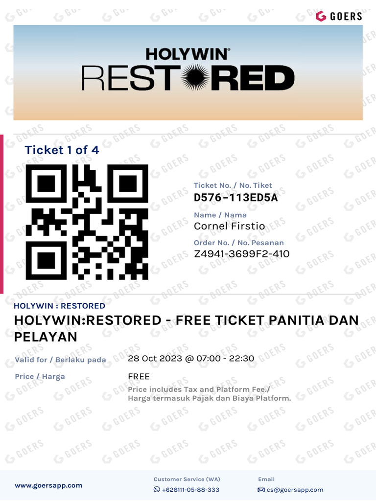 (Event Ticket) Holywin - Restored - Free Ticket Panitia Dan Pelayan - Holywin - Restored - 1 ...