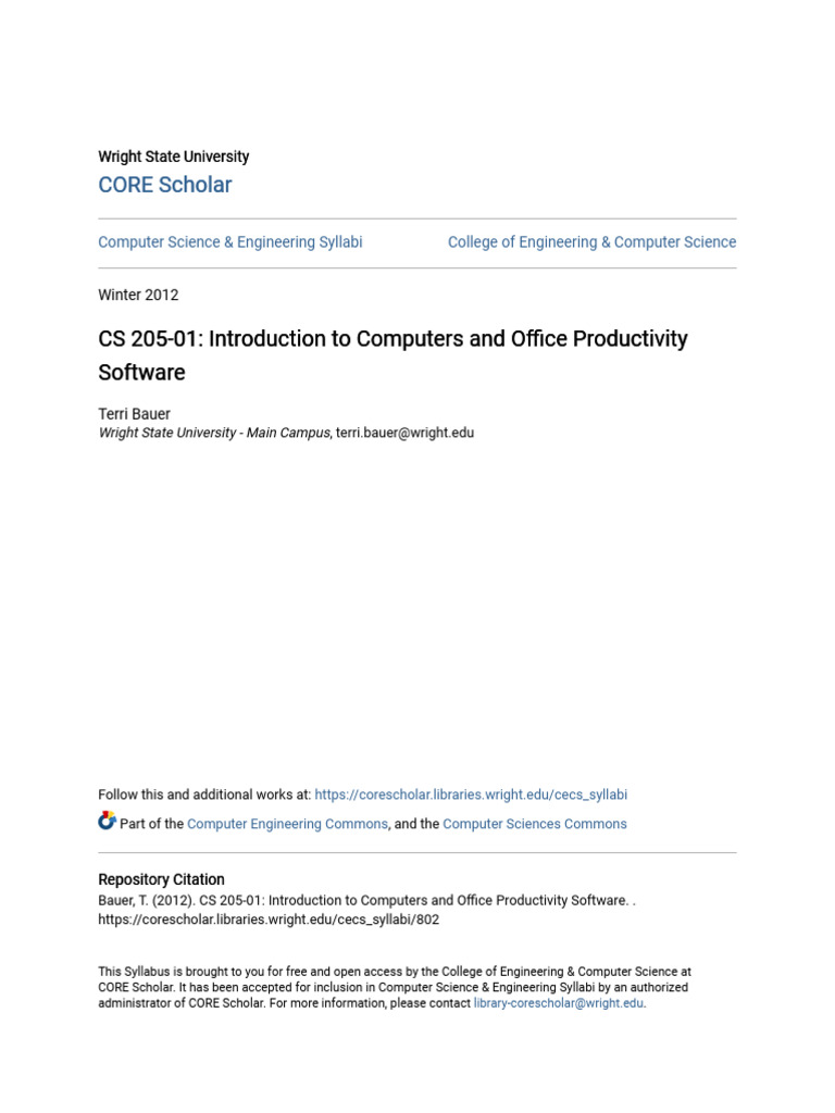 CS 205-01 - Introduction To Computers and Office Productivity Soft ...