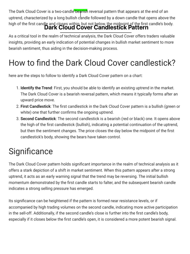 Understanding Dark Cloud Cover Pattern | PDF | Market Trend | Technical Analysis