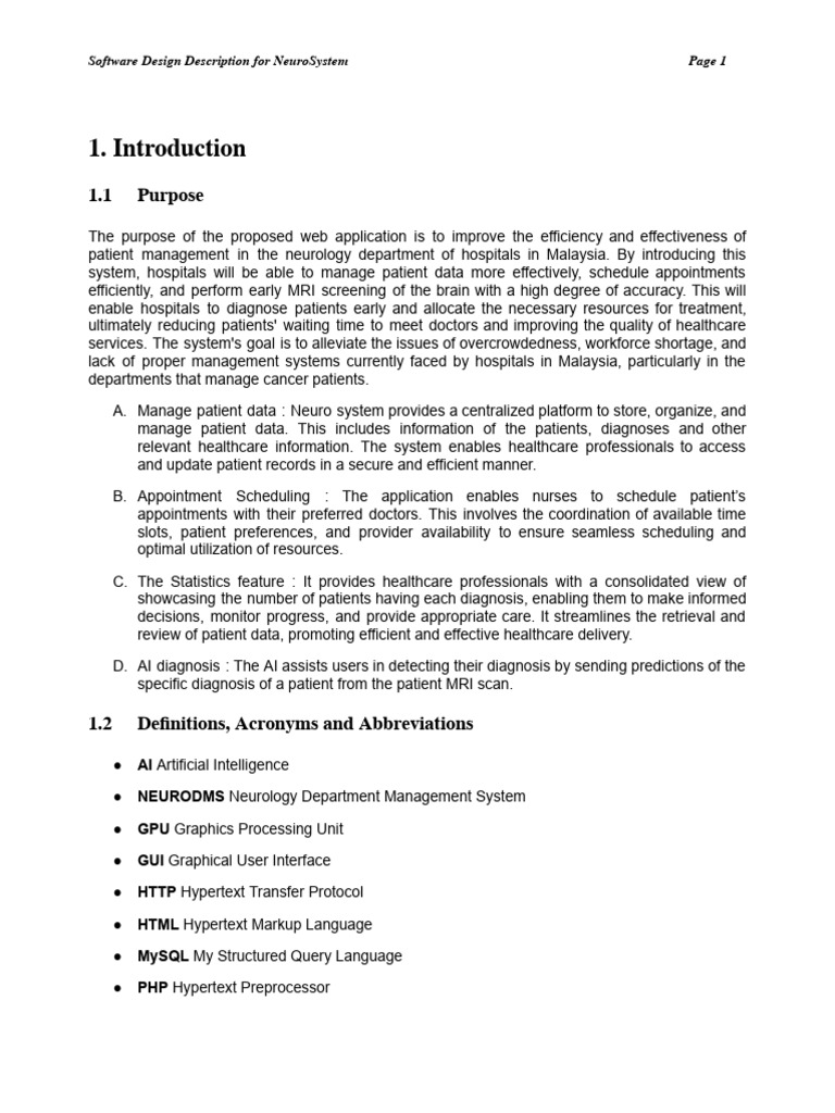 SDD-IEEE NeurologyDepartmentManagementSystem Sample | PDF | User (Computing) | Artificial ...