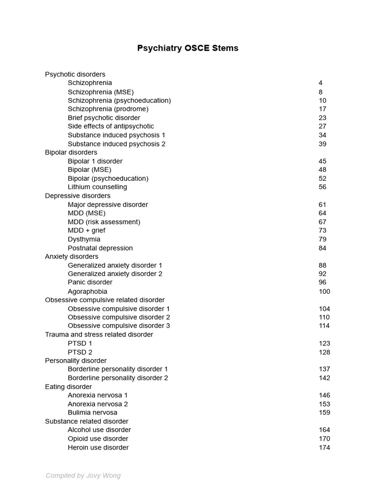 Psychiatry OSCE Stems | PDF