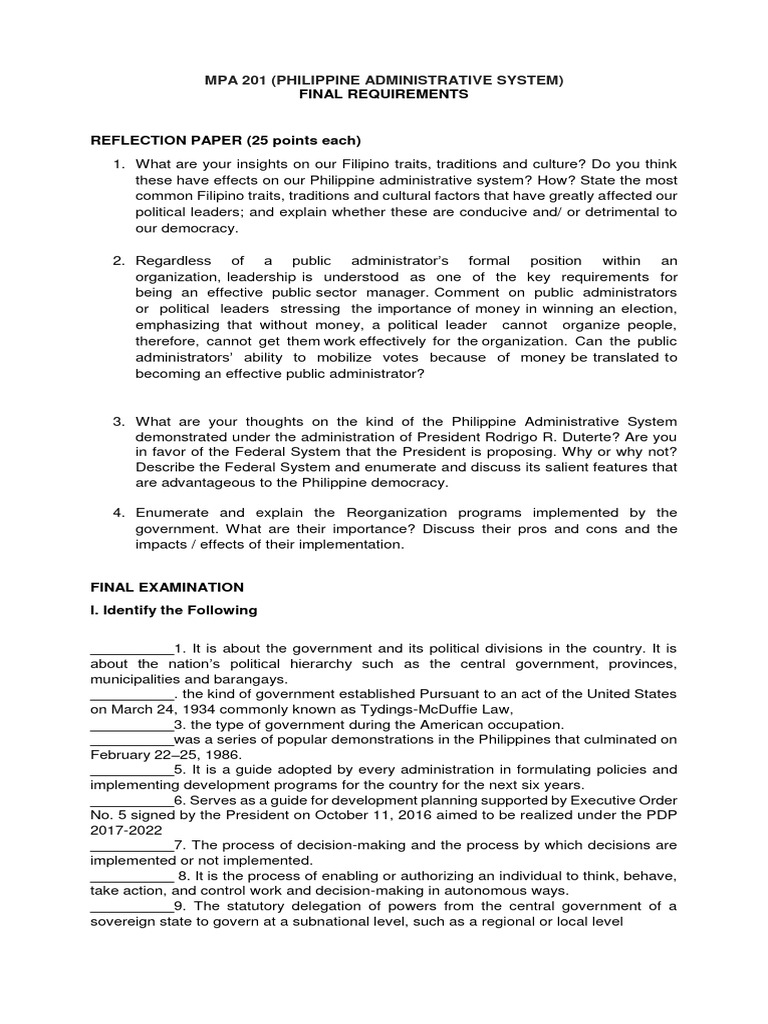 Mpa 201 Final Requirements | PDF