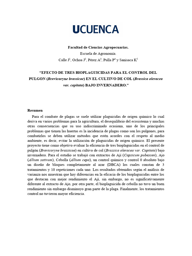 Bioplaguicidas vs Pulgón en Col | PDF | Agricultura | Repollo