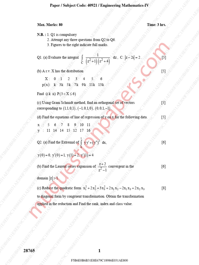 Engineering Mathematics-IV Questions Paper 23 | PDF