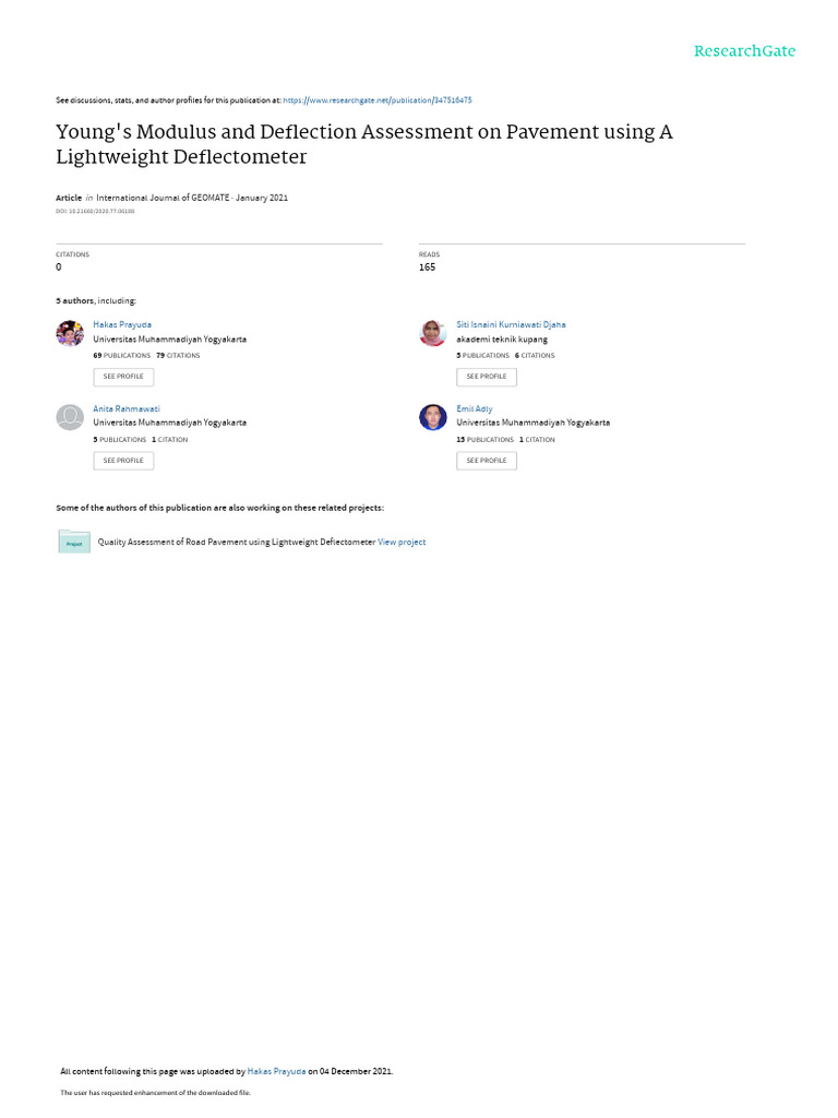 Young's Modulus and de Ection Assessment On Pavement Using A ...