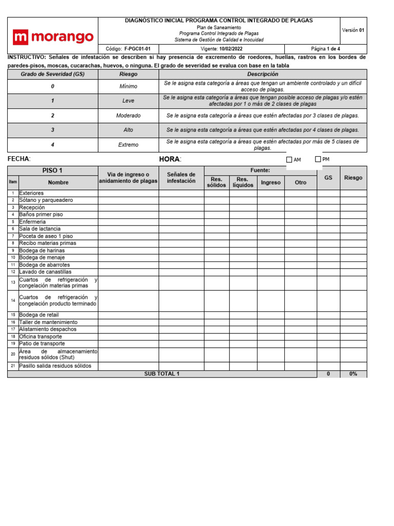 Formatos Programa Control Integrado de Plagas 2022 PG-GC-01 | PDF
