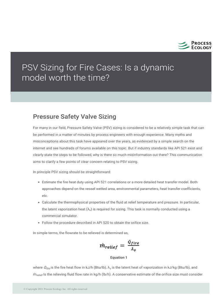 PSV Sizing For Fire Cases Is A Dynamic Model Worth The Time | PDF ...