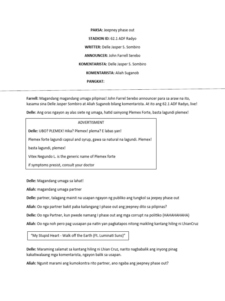 Komentaryong Panradyo SCRIPT (Bago) | PDF