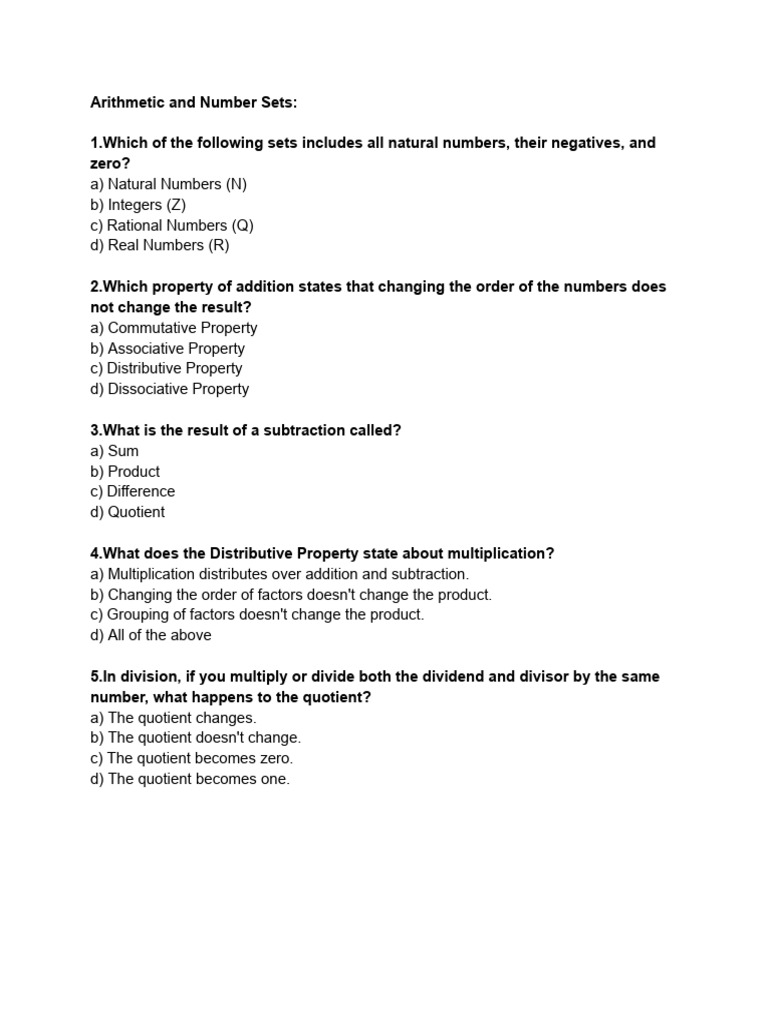 Arithmetic and Number Sets | PDF | Division (Mathematics) | Numbers