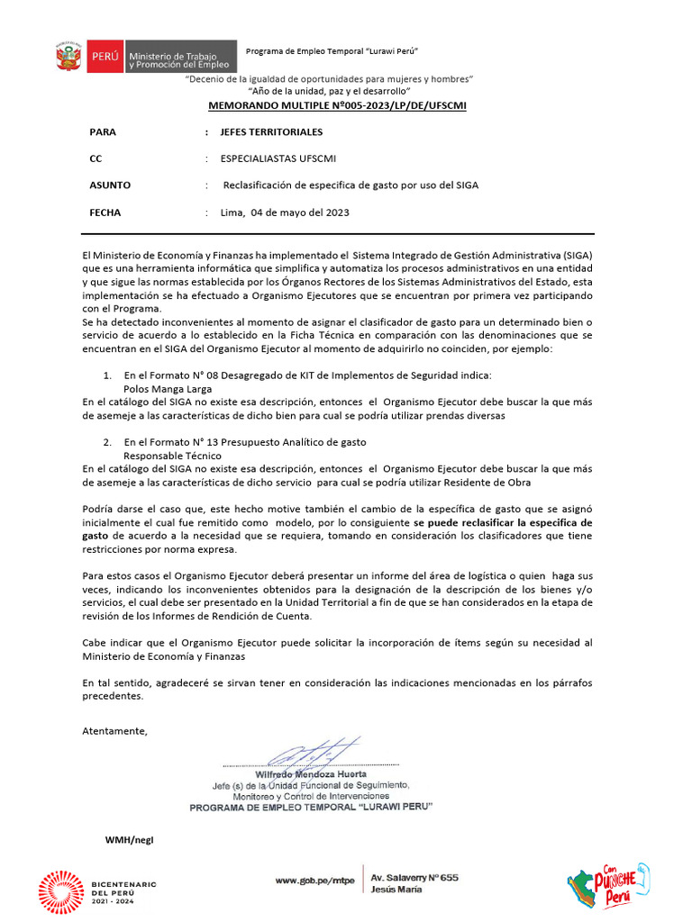 Memo Mult N°005-2023 | PDF