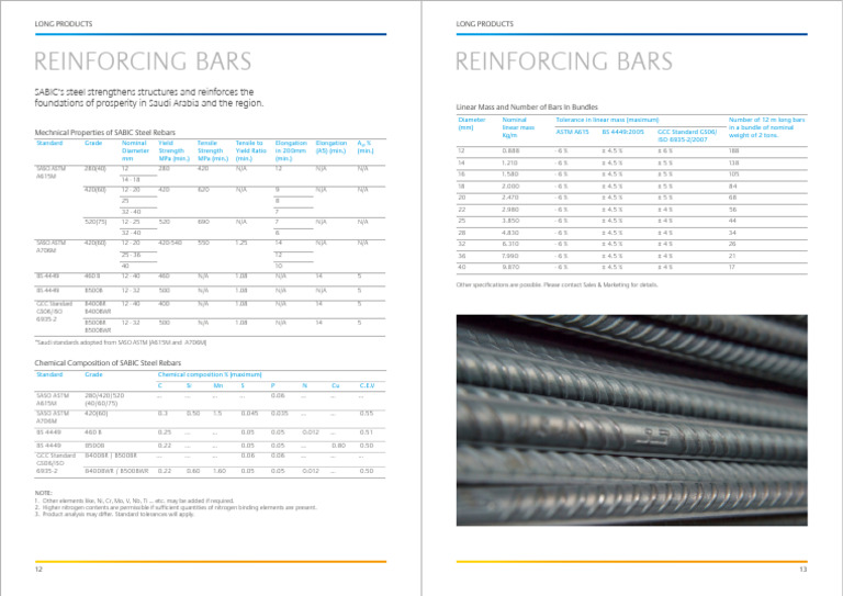 SABIC Steel Rebars Specifications Guide | PDF
