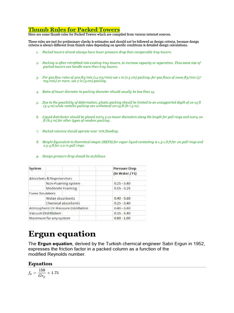 Packed Tower-Thumb Rules | PDF