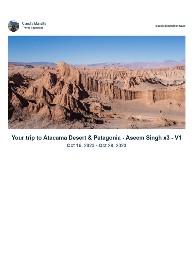 Atacama Desert & Patagonia Itinerary | PDF
