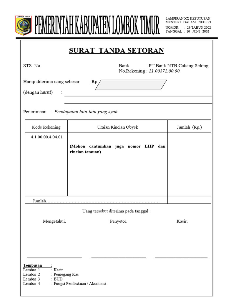 Form STS - Pajak Daerah Dan Pengembalian | PDF