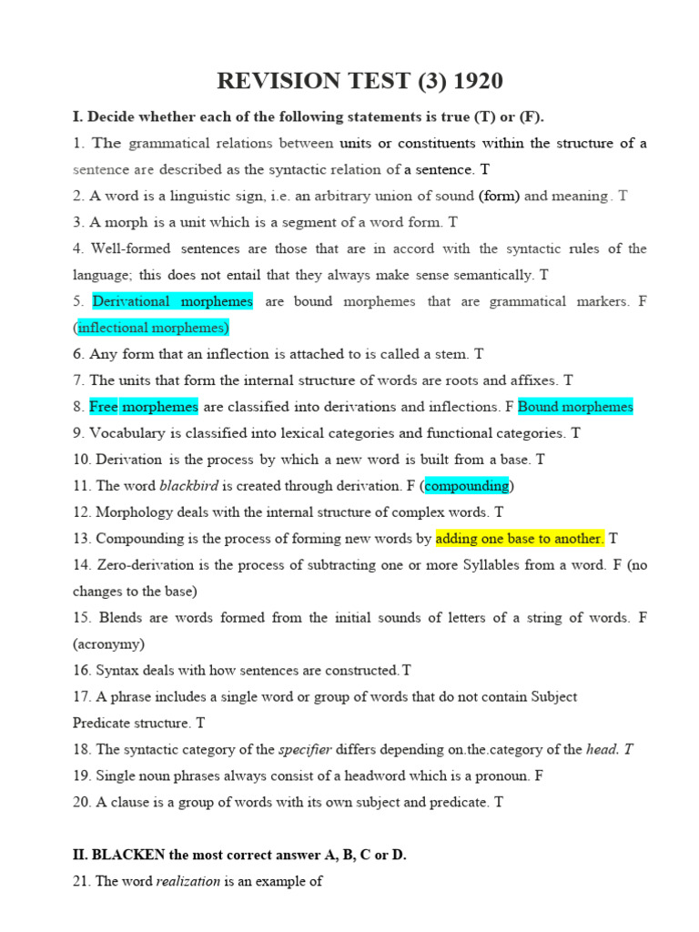Revision Test (3) 1920 | PDF