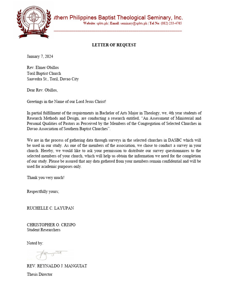 Letter of Request | PDF | Southern Baptist Convention | Baptists