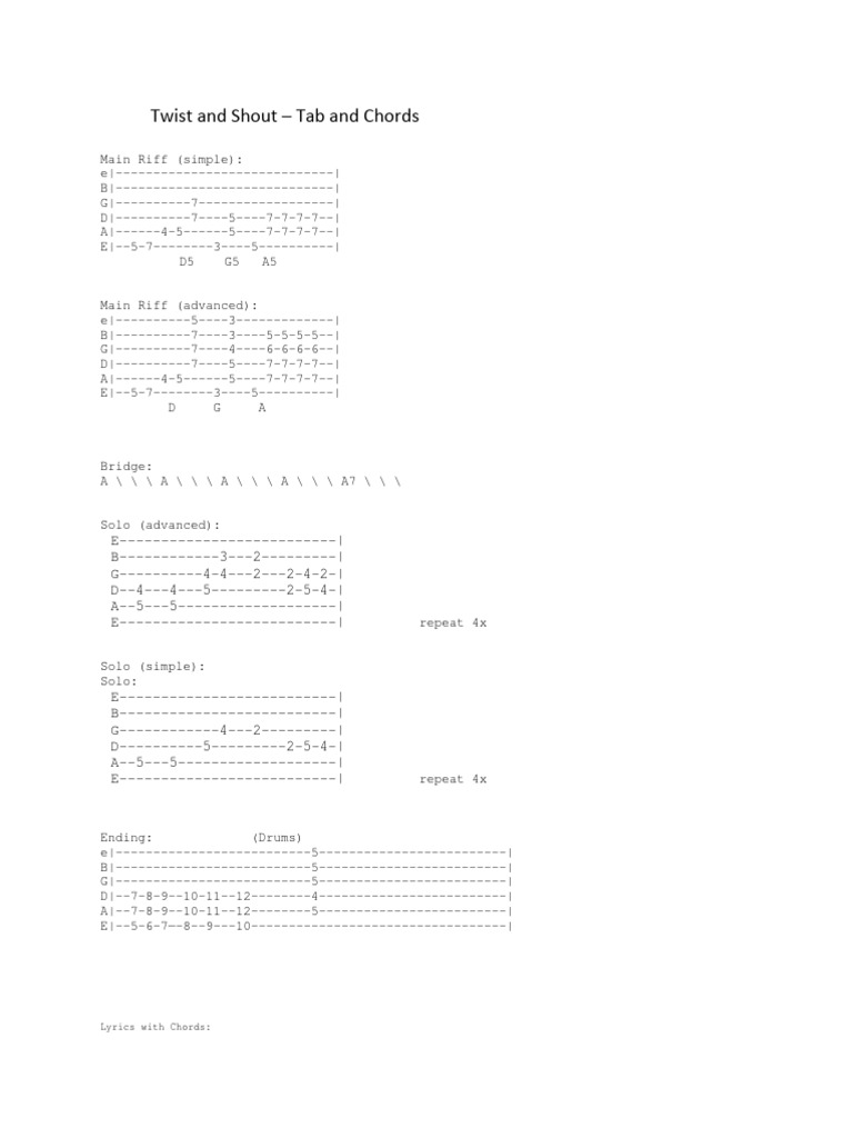 Twist and Shout - Tab and Chords | PDF | Musical Forms